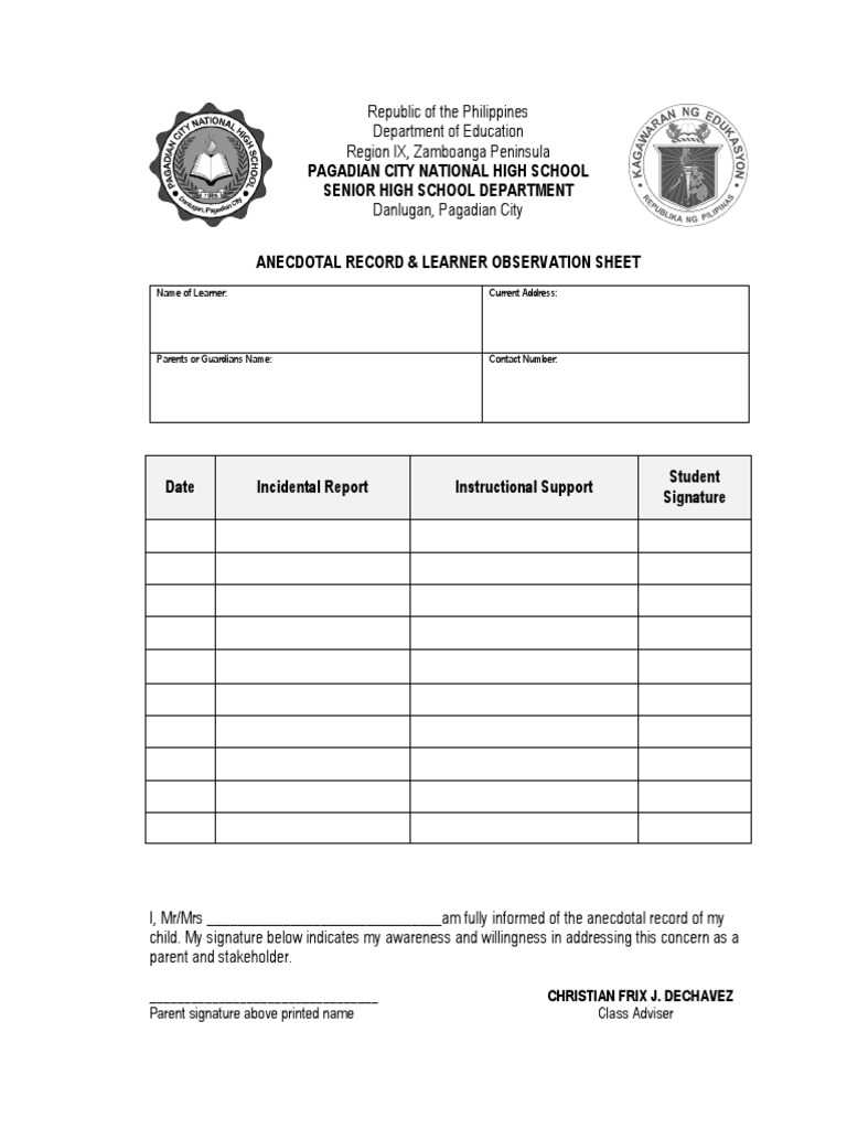 Student Anecdotal Record | PDF