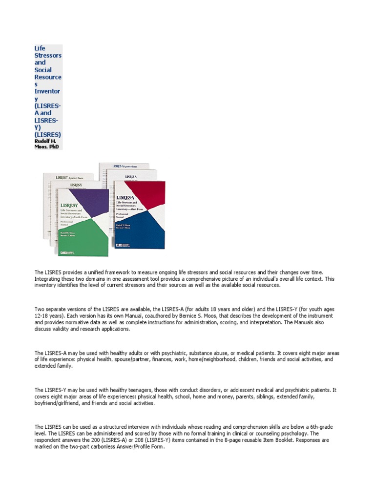 LISRES: Life Stressors Inventory Overview | PDF | Self-Improvement