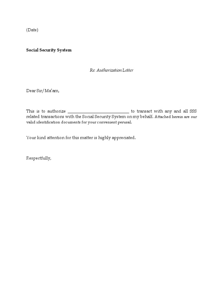 Authorization Letter for SSS Transactions | PDF