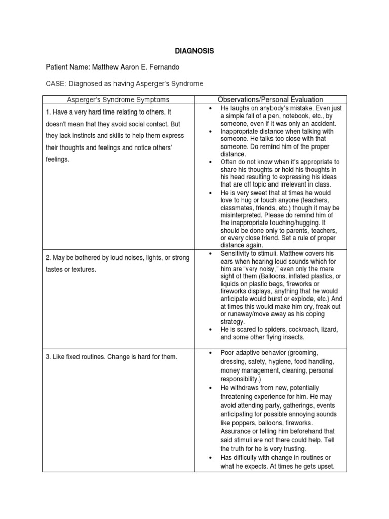 Diagnosis Aspergers Syndrome | PDF | Nonverbal Communication ...