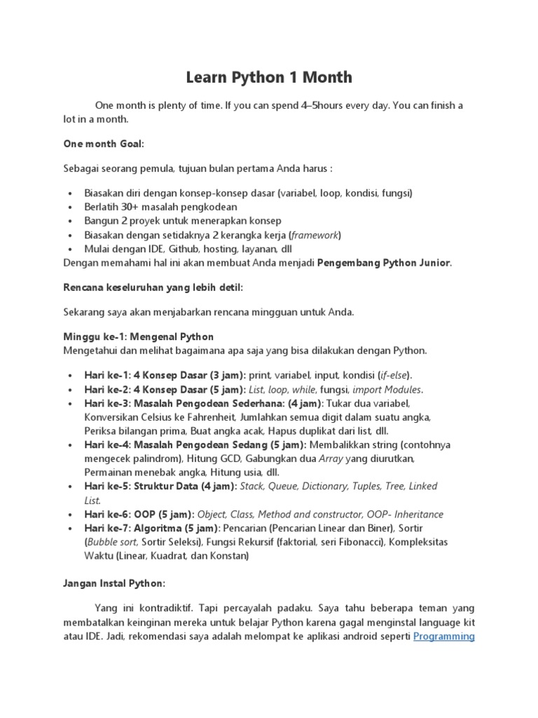 Learn Python 1 Month | PDF