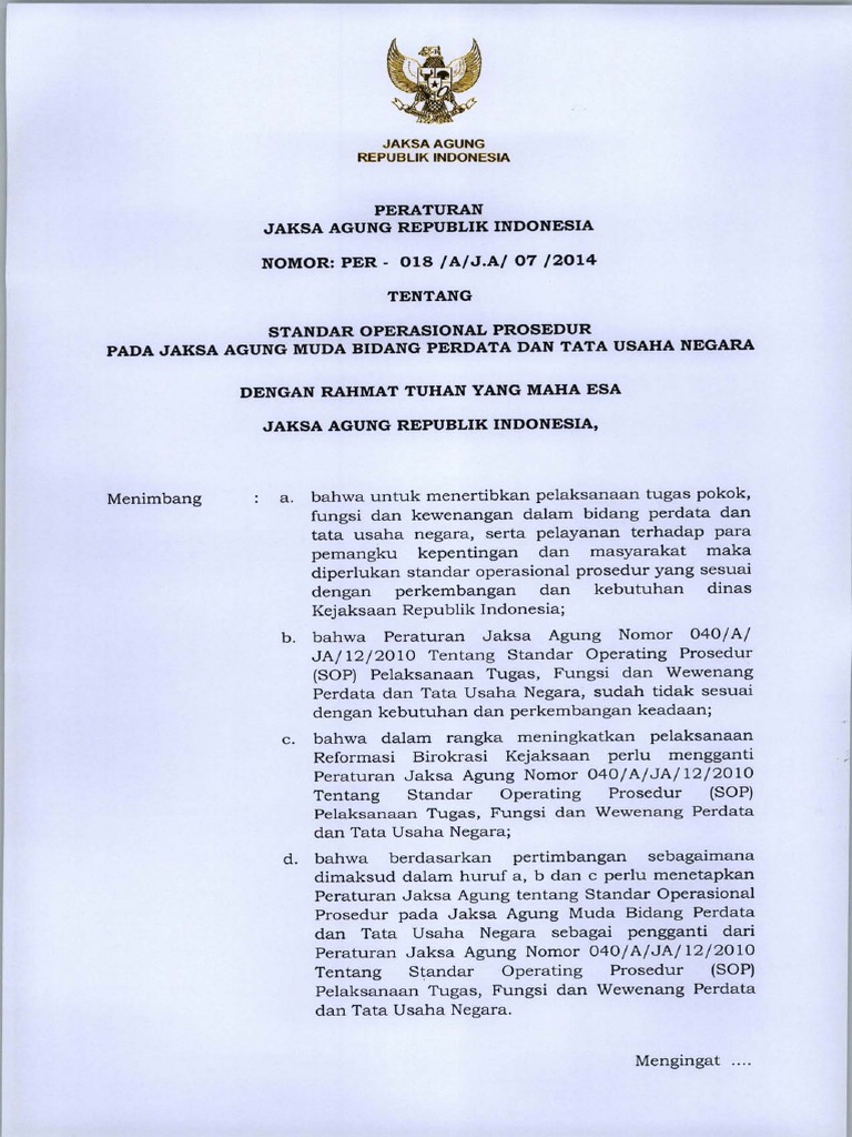 Perja 18 2014 Sop Datun PDF | PDF