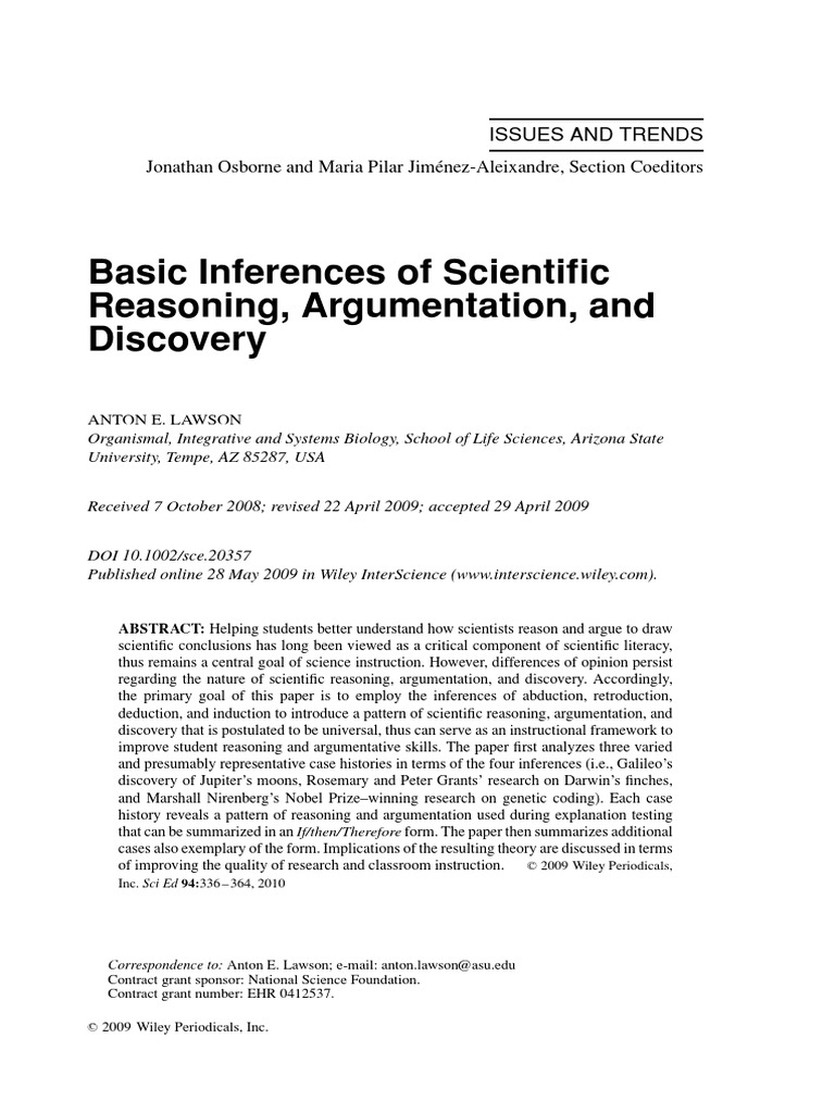 Basic Inferences of Scientific Reasoning, Argumentation, and Discovery ...