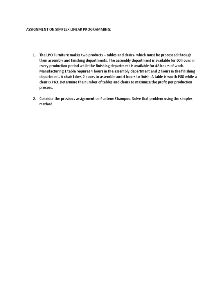 Assignment On Simplex Linear Programming | PDF | Home & Garden | Computers