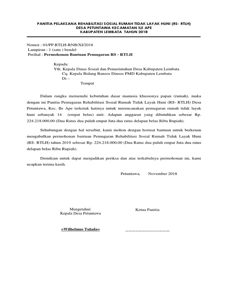 Surat Permohonan Bantuan Rutilahu | PDF