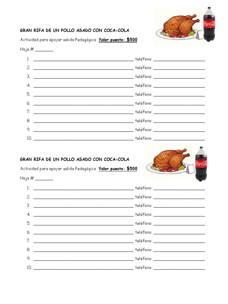 Gran Rifa de Un Pollo Asado Con Coca 2 | PDF