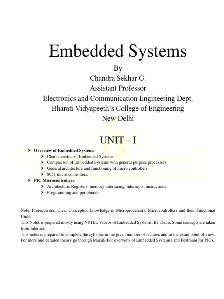 Embedded Systems Unit - 1 PDF | PDF | Microcontroller | Embedded System