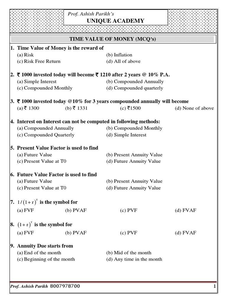 Prof. Parikh's Time Value of Money MCQs | PDF | Present Value | Time Value Of Money
