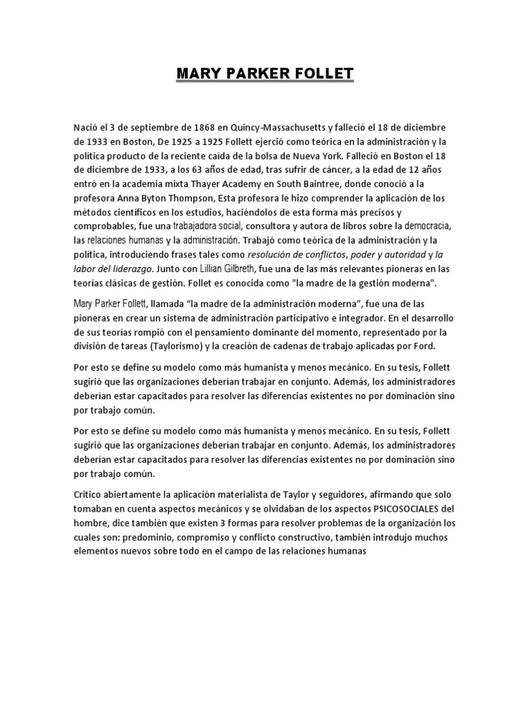 Mary Parker Follet | PDF | Liderazgo | Sicología