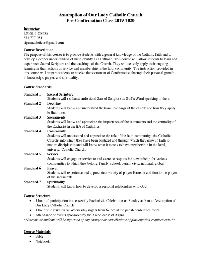 Piti Pre-Confirmation Class Syllabus 2019-2020 | PDF | Eucharist ...