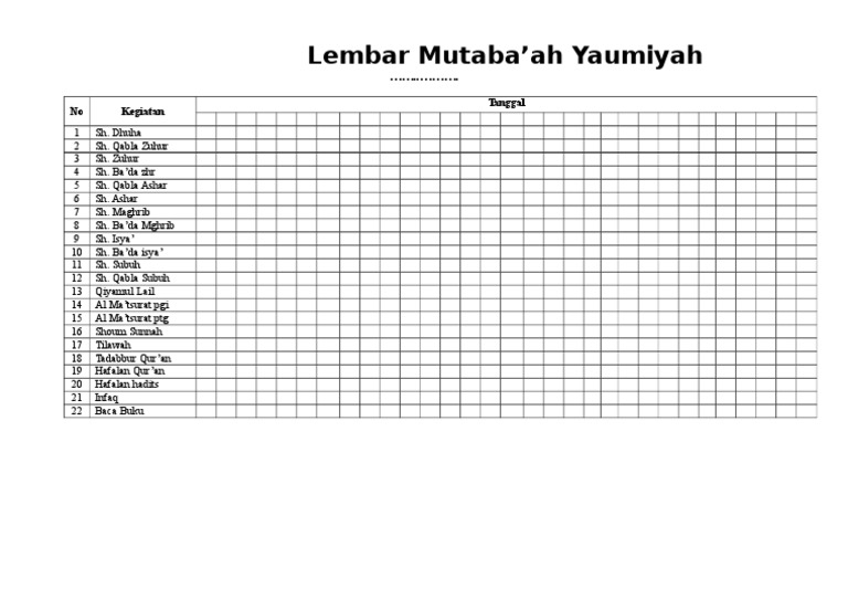 Lembar Mutabaah Harian | PDF