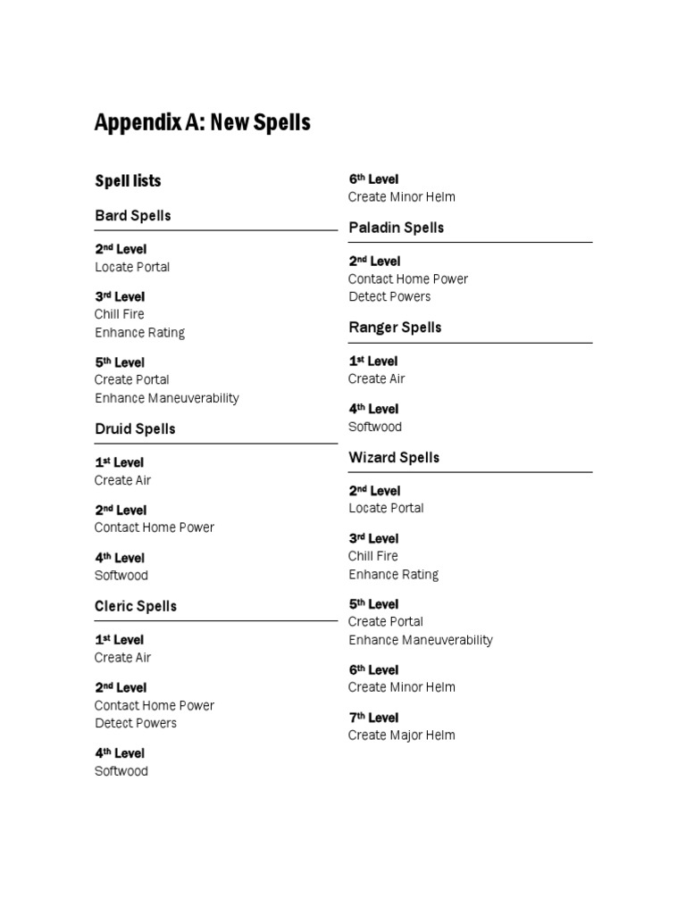 List of Spelljammer Spells For The 5e Classes | PDF