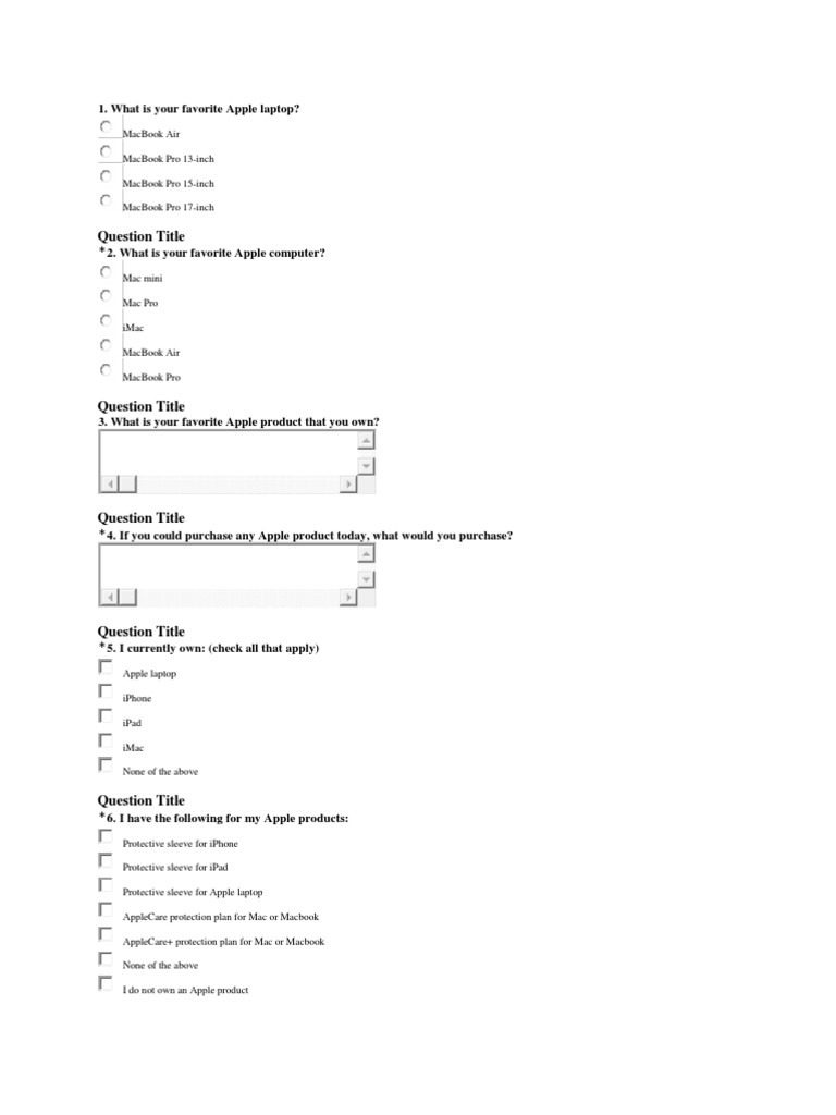 Apple Product Feedback Questionnaire | PDF