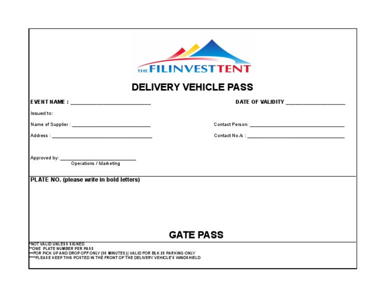 Filinvest Tent Delivery Vehicle Pass | PDF
