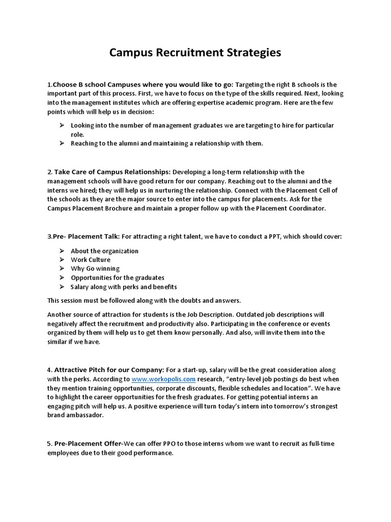 Campus Recruitment Strategies | PDF | Recruitment | Psychological Concepts