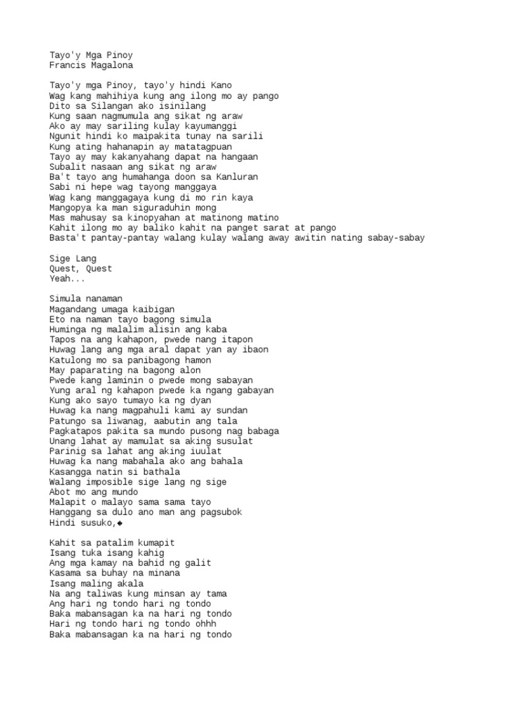 Tagalog Lyrics | PDF