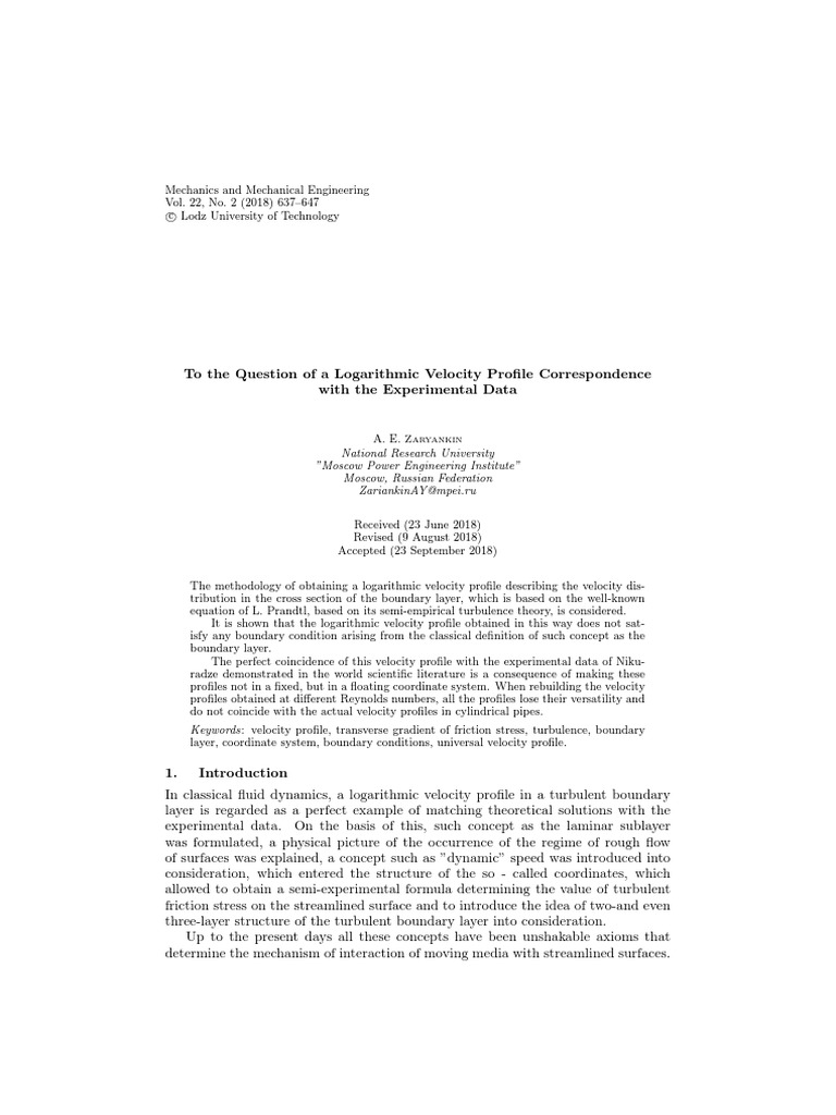 Logarithmic Velocity Profile Analysis | PDF | Boundary Layer | Turbulence