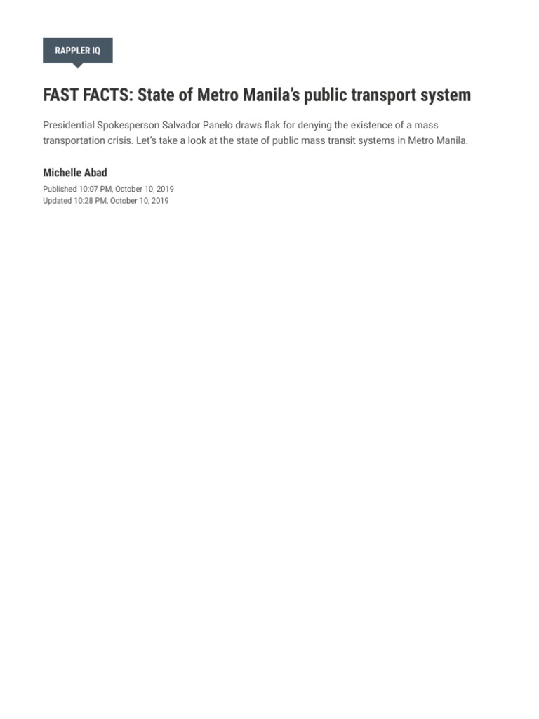 FAST FACTS - State of Metro Manila's Public Transport System | PDF ...