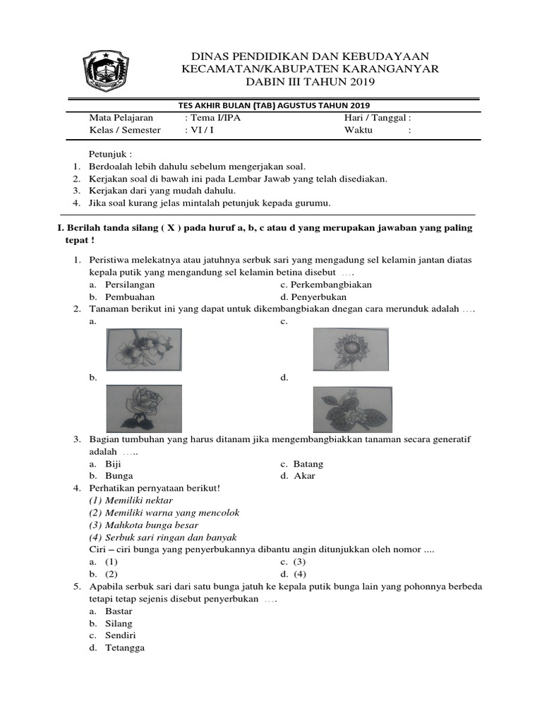 Soal TAB Tema 1 Kelas 6 IPA 2019 | PDF