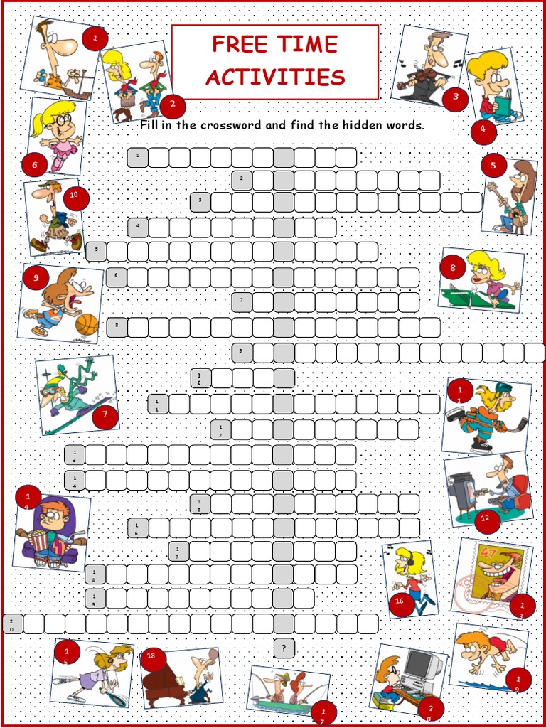 Free Time Activities: Fill in The Crossword and Find The Hidden Words ...