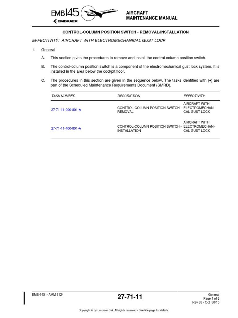 Effectivity: Aircraft With Electromechanical Gust Lock: Control-Column ...