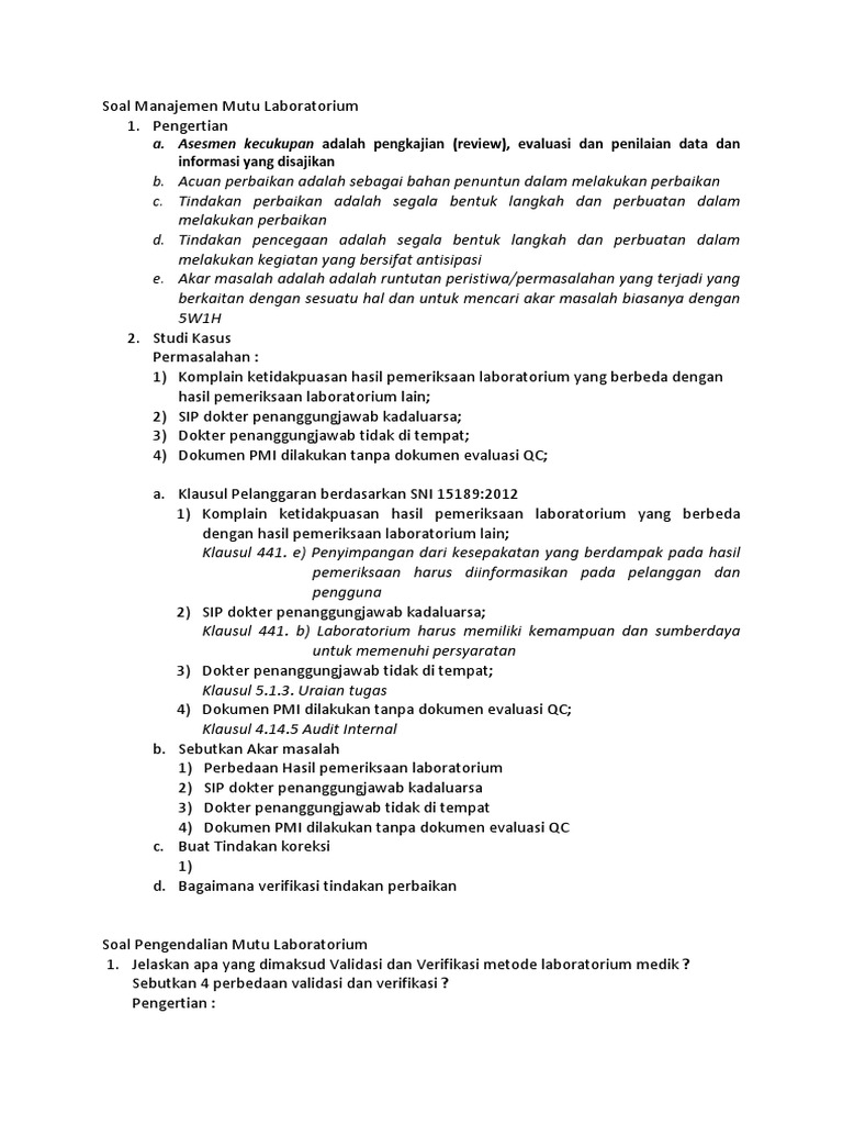 Soal Uas Pengendalian Mutu Laboratorium | PDF