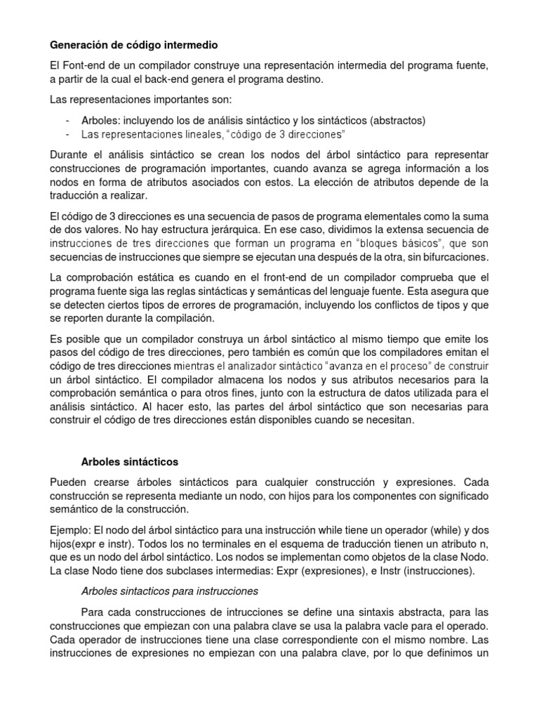Generación de Código Intermedio | PDF | Compilador | Analizando
