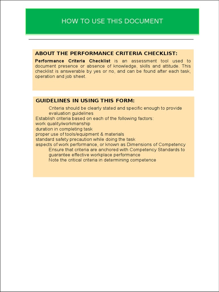 Guide to Using a Performance Criteria Checklist | PDF | Competence ...
