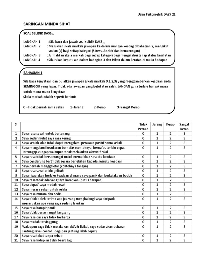 Saringan Minda Sihat DASS21 | PDF