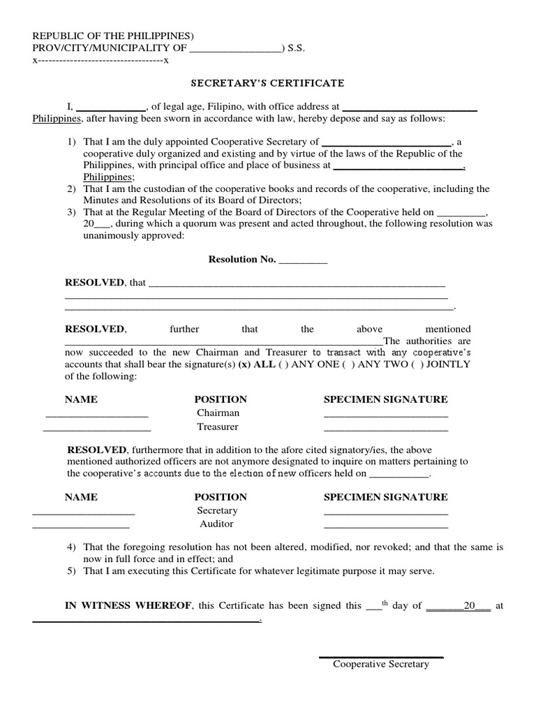 Secretary Certificate Template