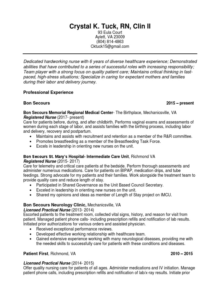 Final Resume | PDF | Nursing | Childbirth