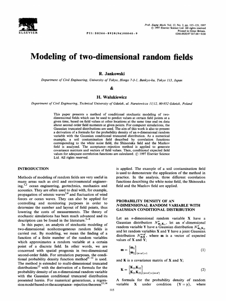 Modeling of Two-Dimensional Random Fields: R. Jankowski | PDF | Covariance Matrix | Normal ...