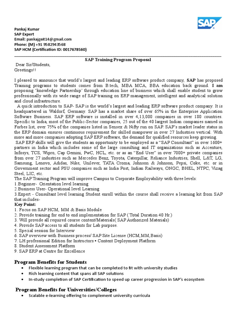 SAP Training Program Proposal for Students | PDF | Sap Se | Educational ...