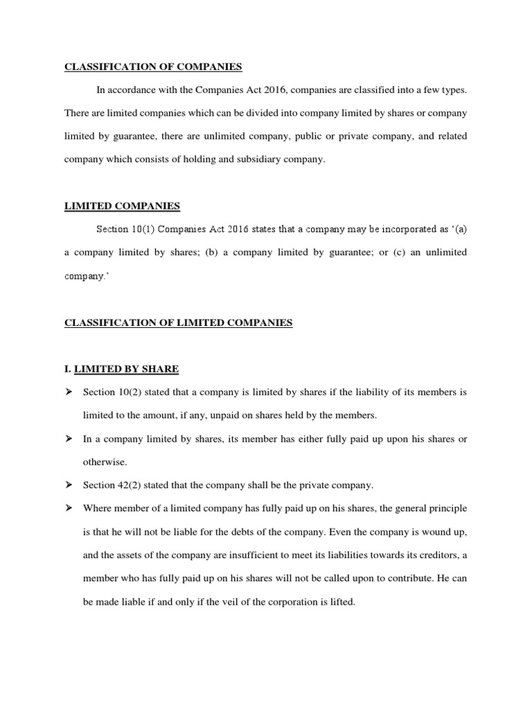 Assignment 1 - Classification of Companies | PDF | Limited Company ...