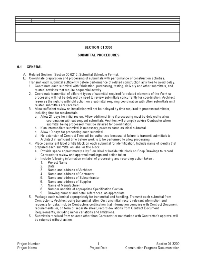 01 3300 Submittal Procedures | PDF | Economic Sectors | Engineering