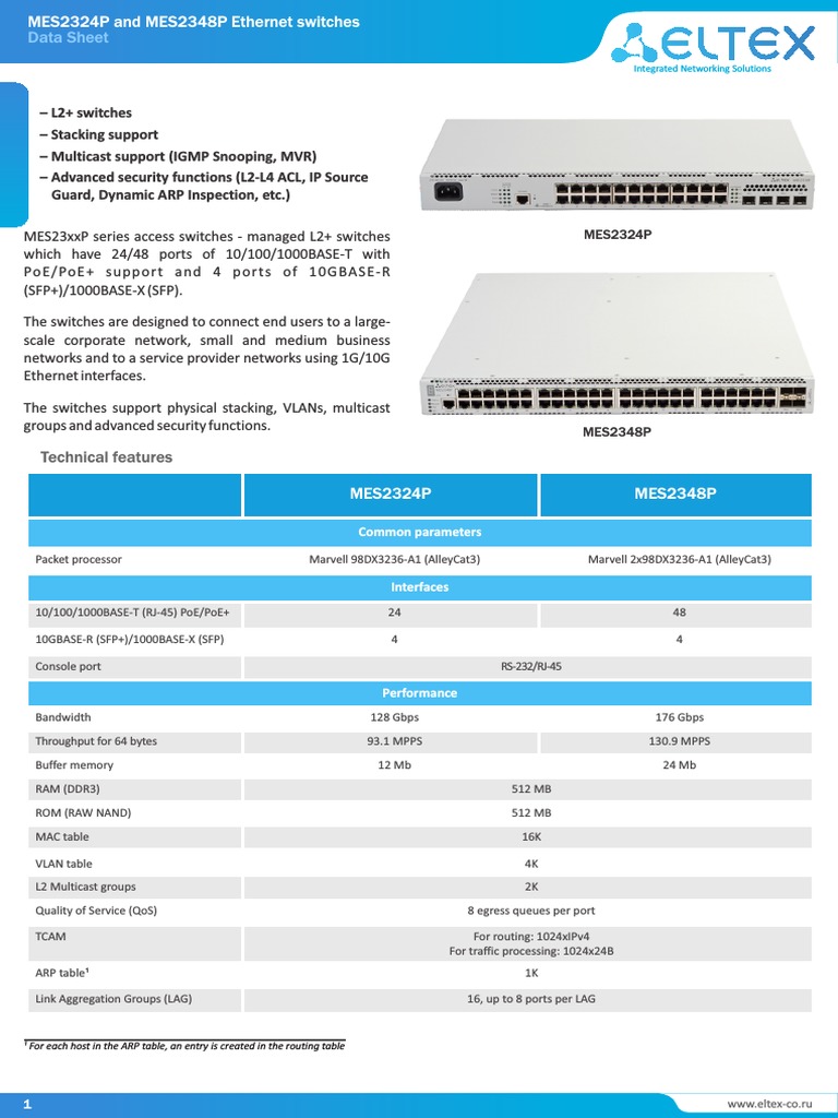 MES 2324P 2348P Datasheet 4.0.10.1 en | PDF | Network Switch | I Pv6