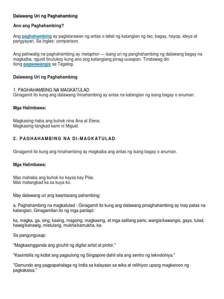 Dalawang Uri NG Paghahambing | PDF