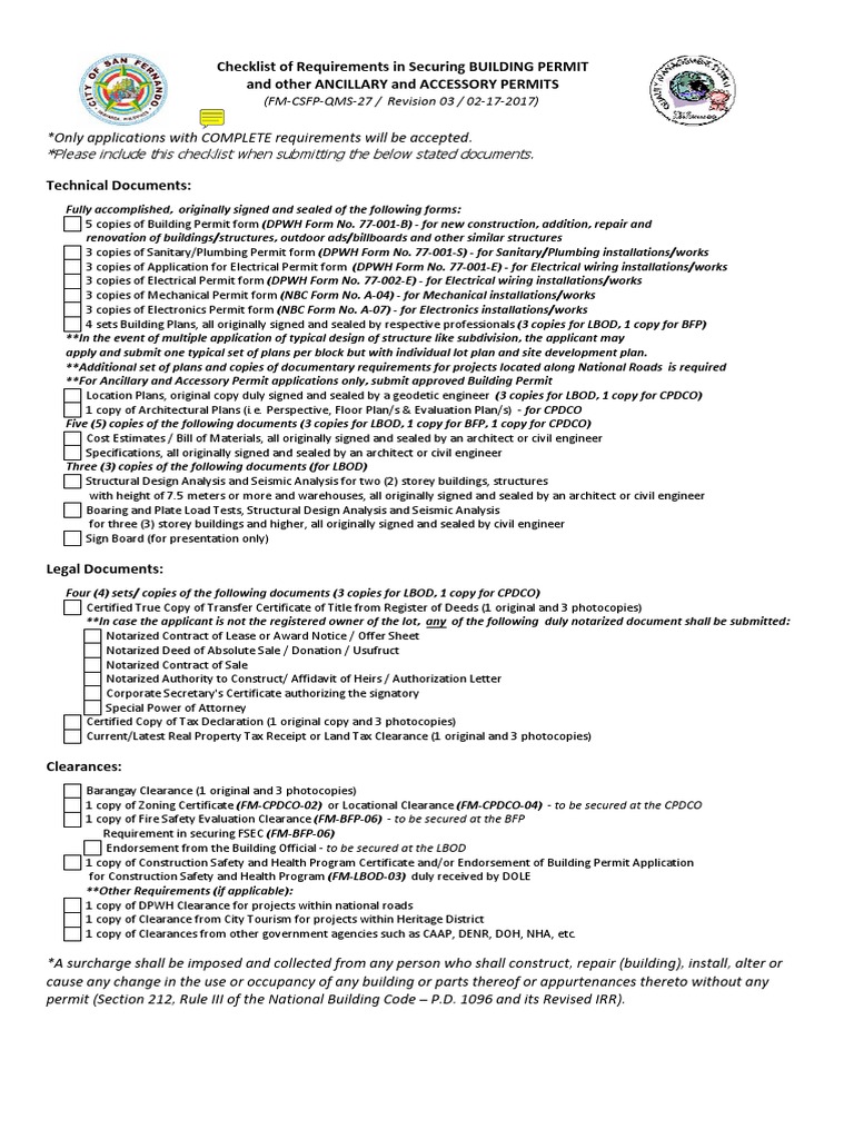 Building Permit Application Checklist | PDF | Notary Public | Real Property