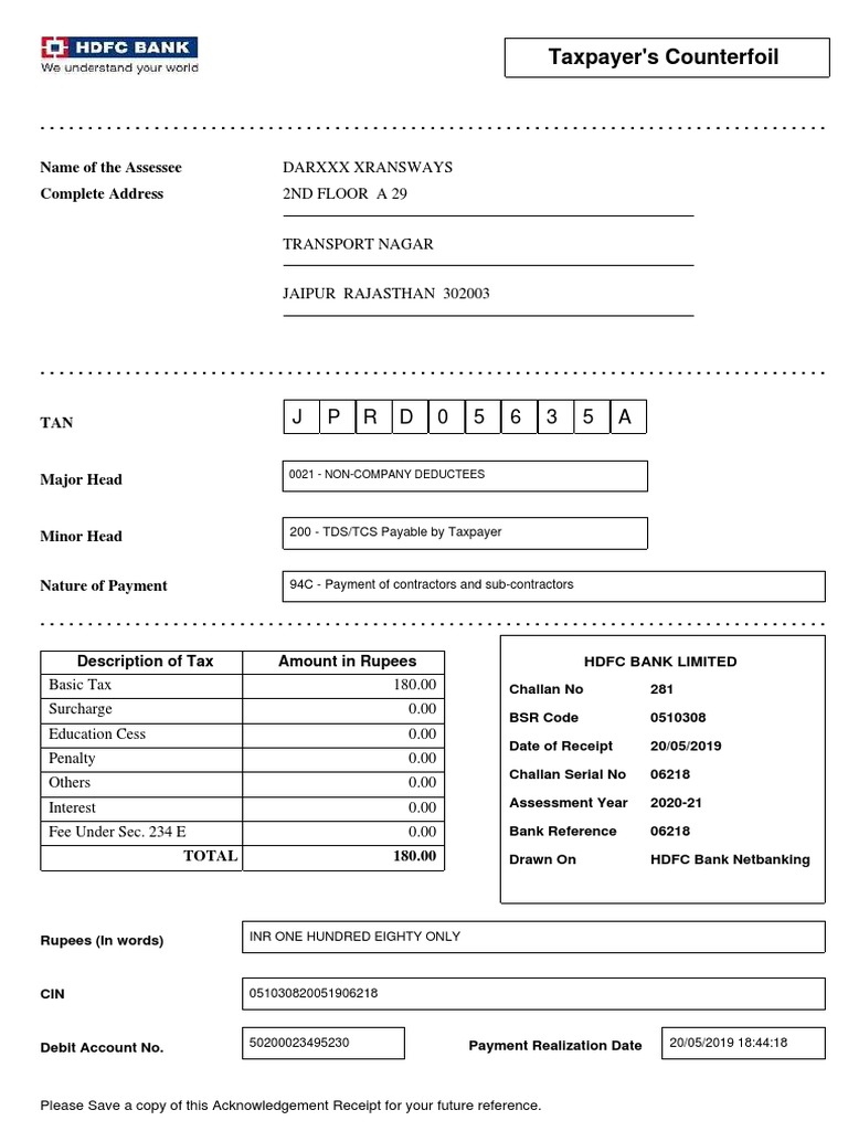 J P R D 0 5 6 3 5 A: Taxpayer's Counterfoil | PDF