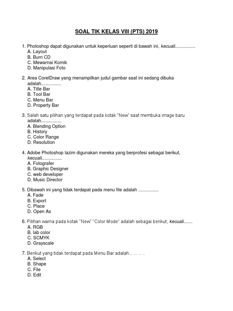 Soal TIK Kelas VIII PTS 2019 | PDF
