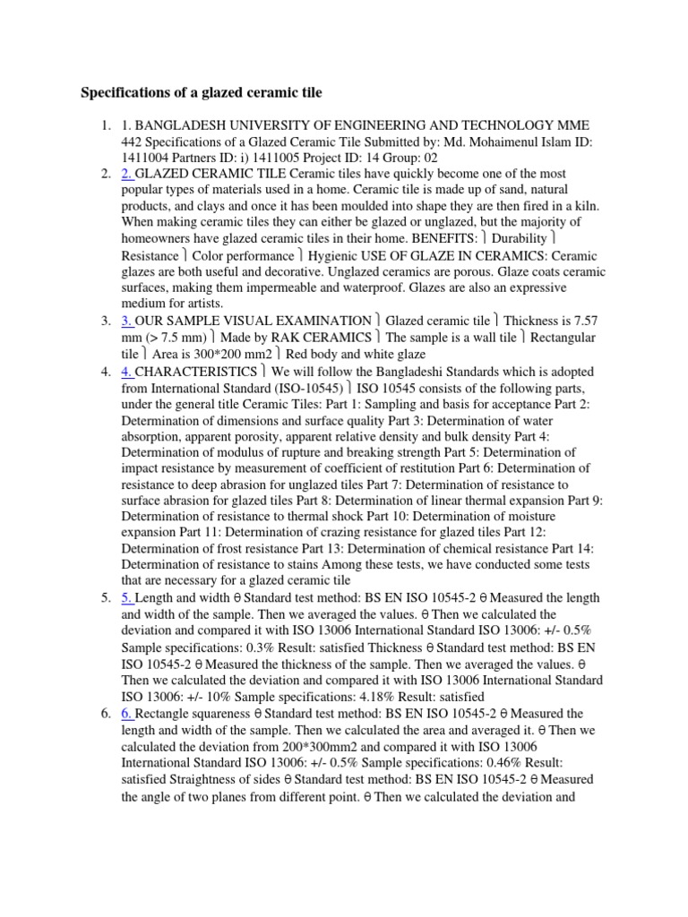 Specification of Glazed Ceramic Tiles 10545 | PDF | Tile | Ceramics