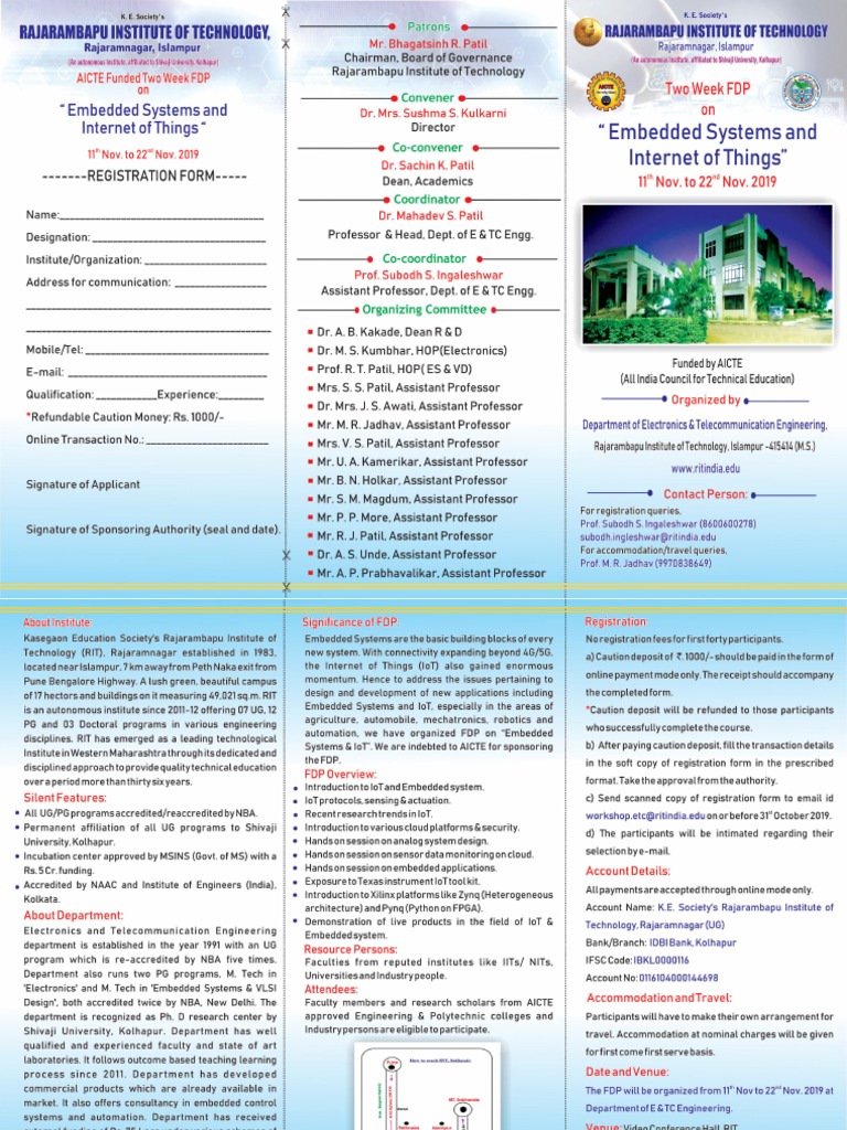 FDP On Embeded System and IOT Brochure | PDF