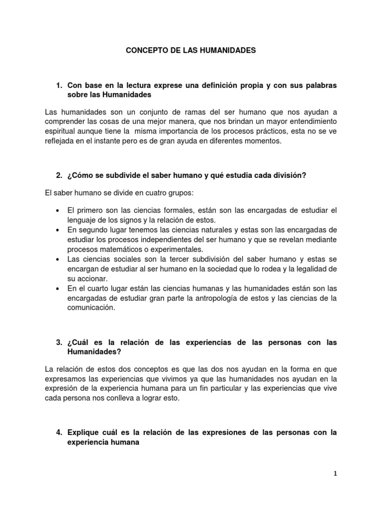 Concepto de Las Humanidades | PDF | Concepto | Conocimiento
