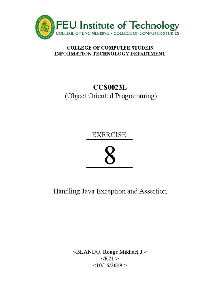 Lab Exp 8 Handling Java Exception And Assertion Pdf Systems Engineering Software