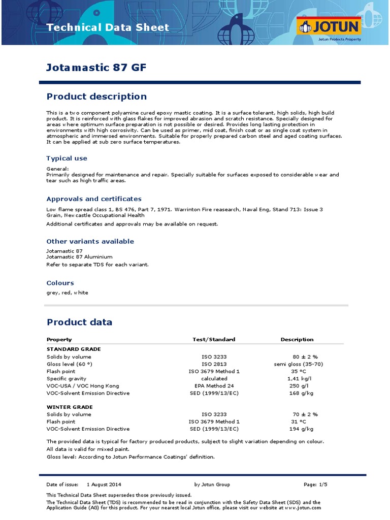 Jotamastic 87 GF | PDF | Epoxy | Solid