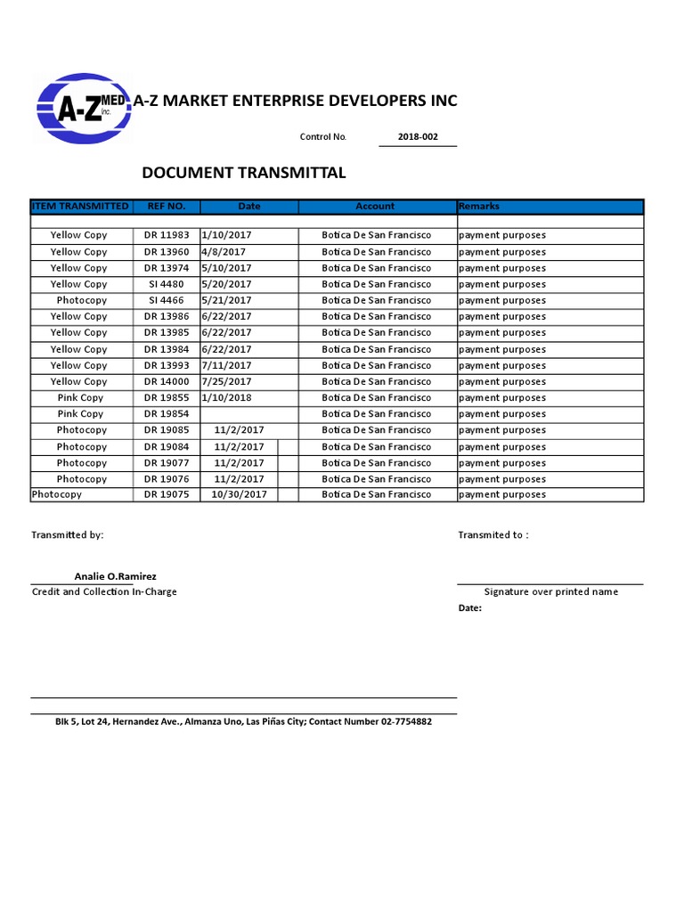 Document Transmittal for Payment Purposes | PDF | Office Work | Written ...