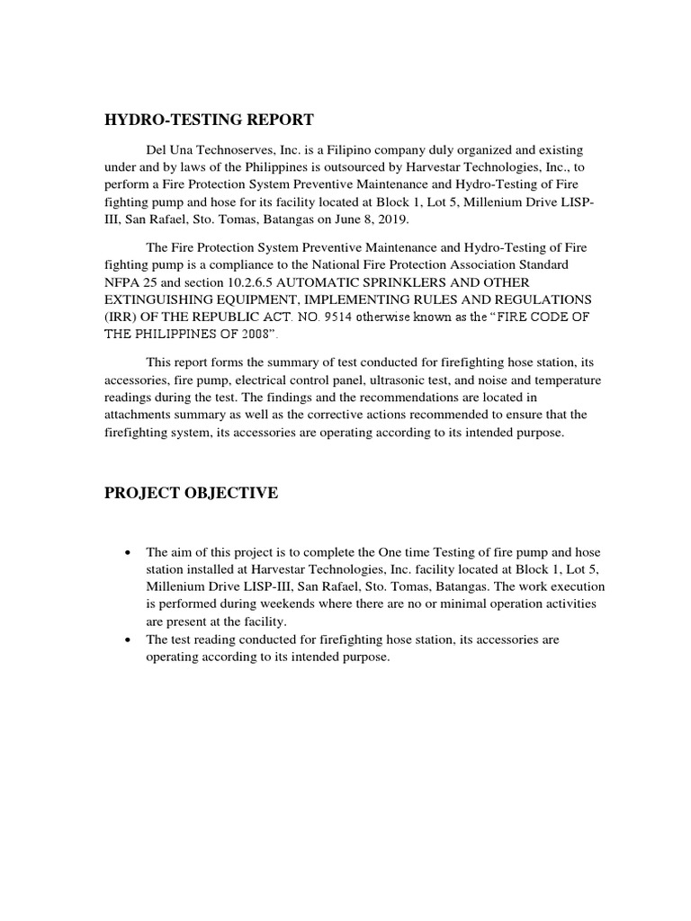 Sample of Hydro Test | PDF | Firefighting | Pump