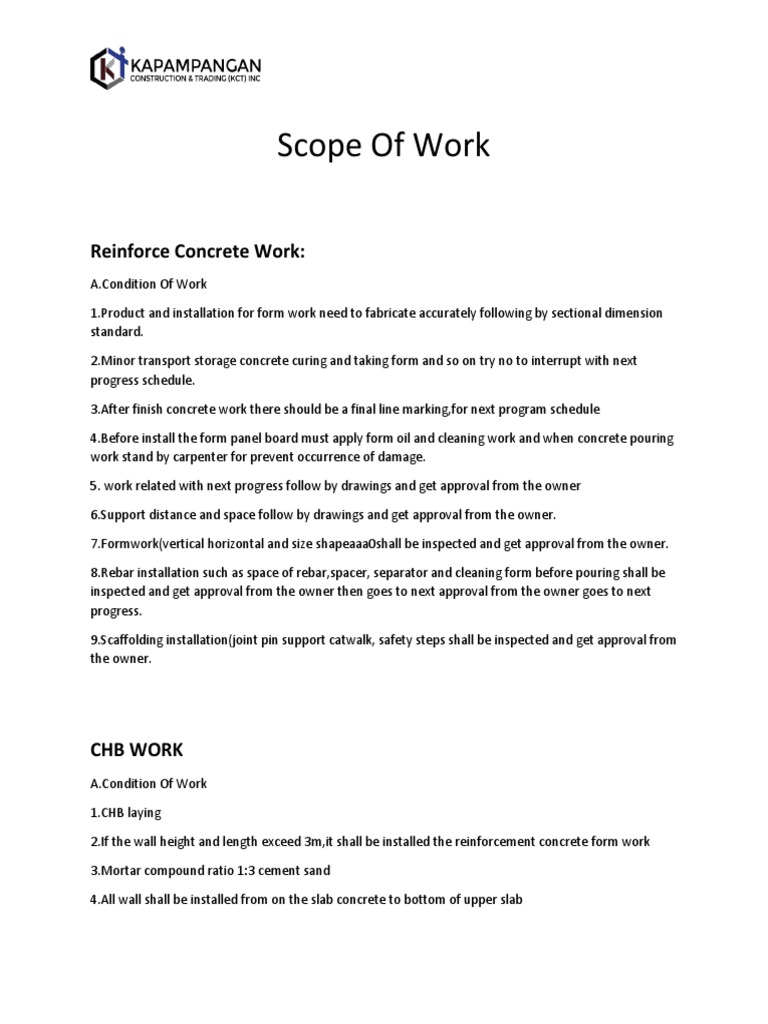 Scope of Work | PDF | Concrete | Wall