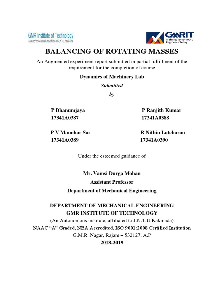 Balancing of Rotating Masses: Submitted by | PDF | Resonance | Rotation Around A Fixed Axis