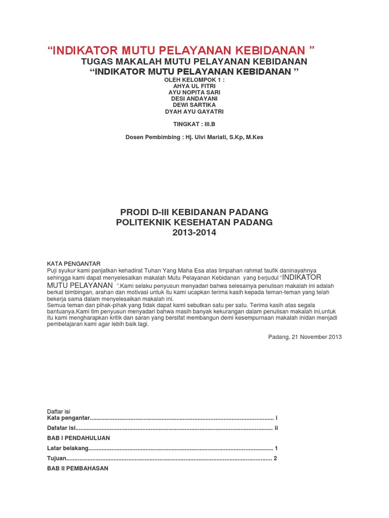 Indikator Mutu Pelayanan Kebidanan | PDF